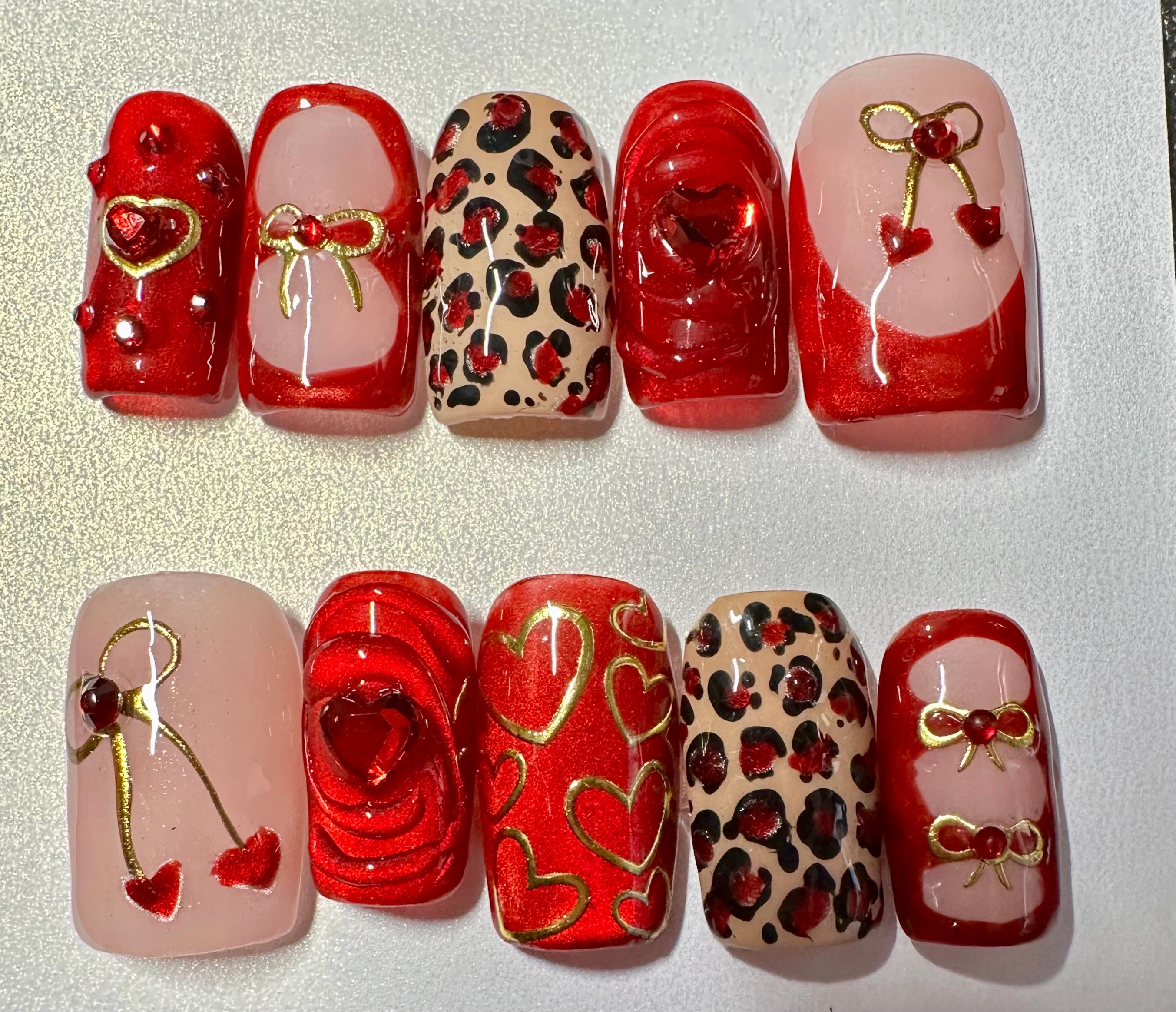Cherries and Cheetah Print Nails - Etsy