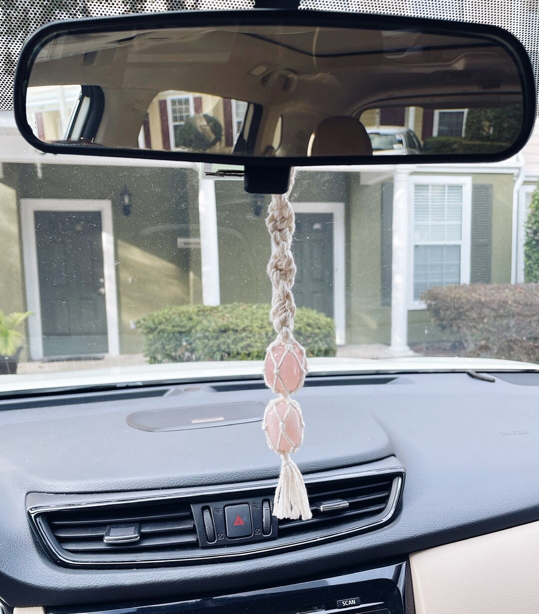 Crystal Car Charm Hanger for Rearview Mirror Accessory, Macrame Crystal ...