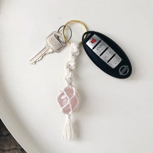 Macramé Wrapped Crystal Keychain Charm, Rose Quartz Keychain, Amethyst ...