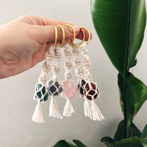 Macramé Wrapped Crystal Keychain Charm, Rose Quartz Keychain, Amethyst ...