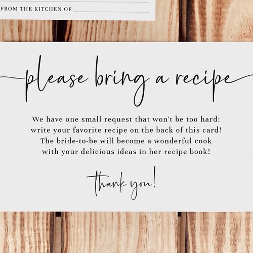 Share A Recipe Card Template Invitation Insert Bridal Shower | Etsy