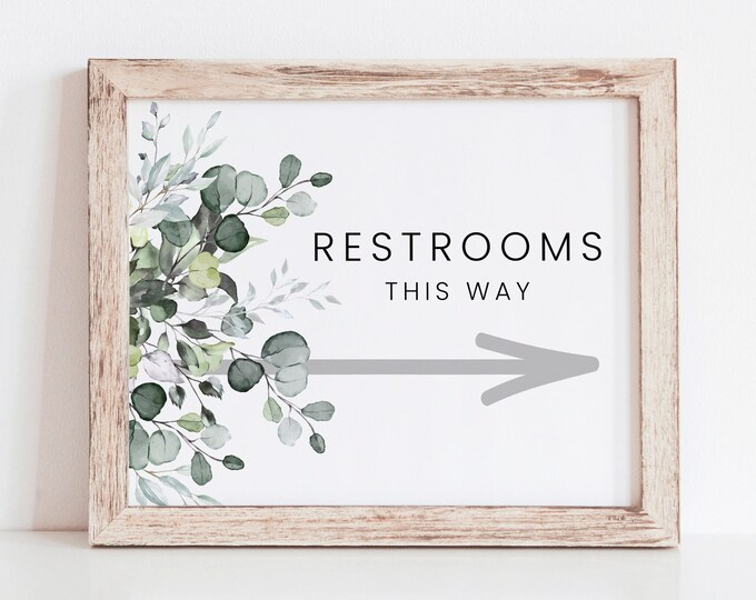 Directional Restroom This Way Sign, Printable Arrow Sign, Instant ...