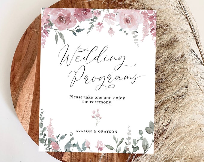 Dusty Rose Wedding Program Sign, Rose Gold Wedding Programs, Please ...