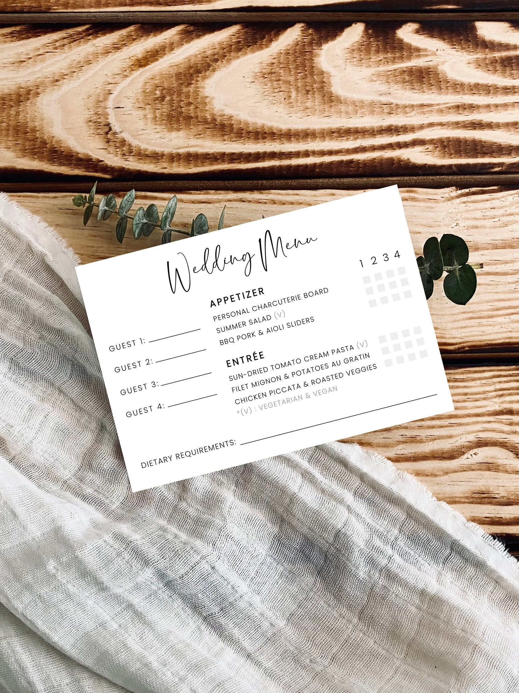 Menu Selection Card Template Printable Wedding RSVP Menu Card - Etsy UK