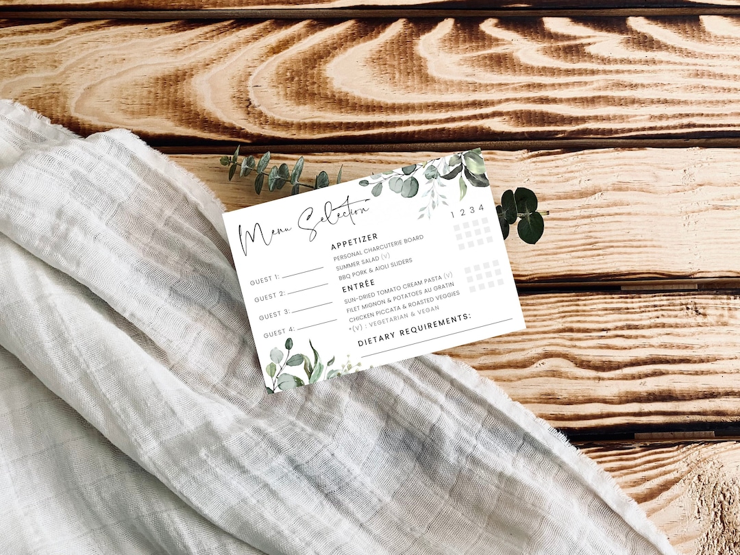 Menu Selection Card Template, Printable Wedding RSVP Menu Card With ...