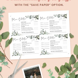 Menu Selection Card Template, Printable Wedding RSVP Menu Card With ...