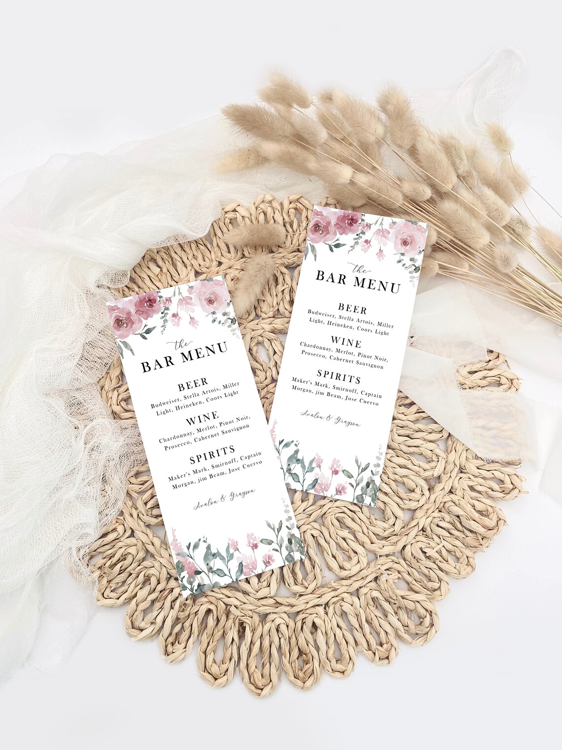 Printable Bar Menu Template With Floral Design Blush Flowers | Etsy