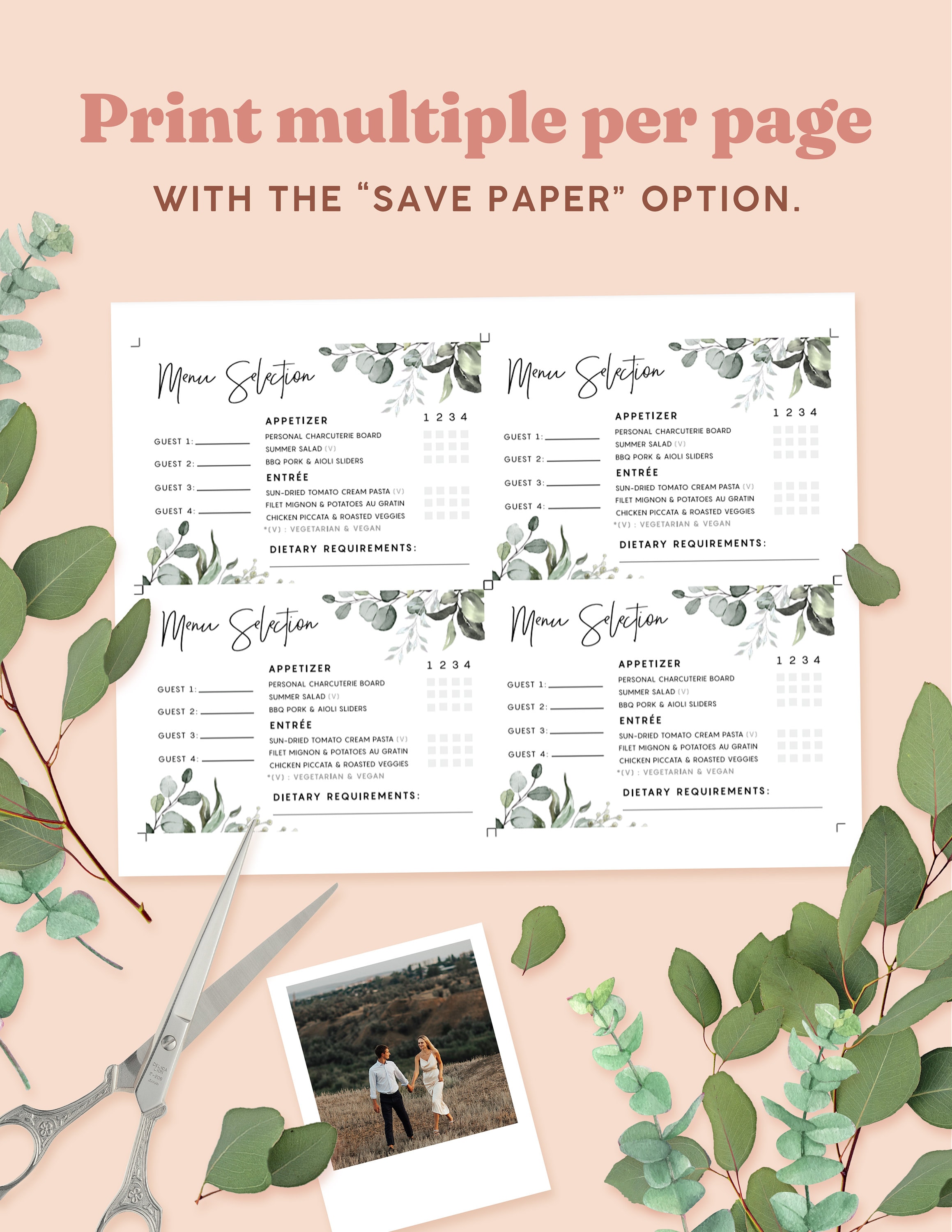 Menu Selection Card Template Printable Wedding RSVP Menu Card | Etsy