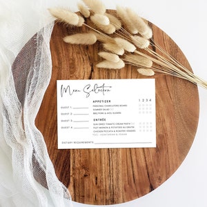 Menu Selection Card Template, Printable Wedding RSVP Menu Card With ...