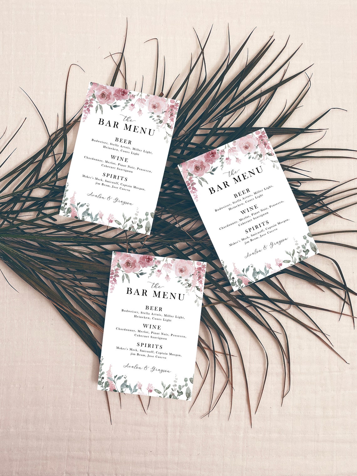 Printable Bar Menu Template With Floral Design Blush Flowers | Etsy