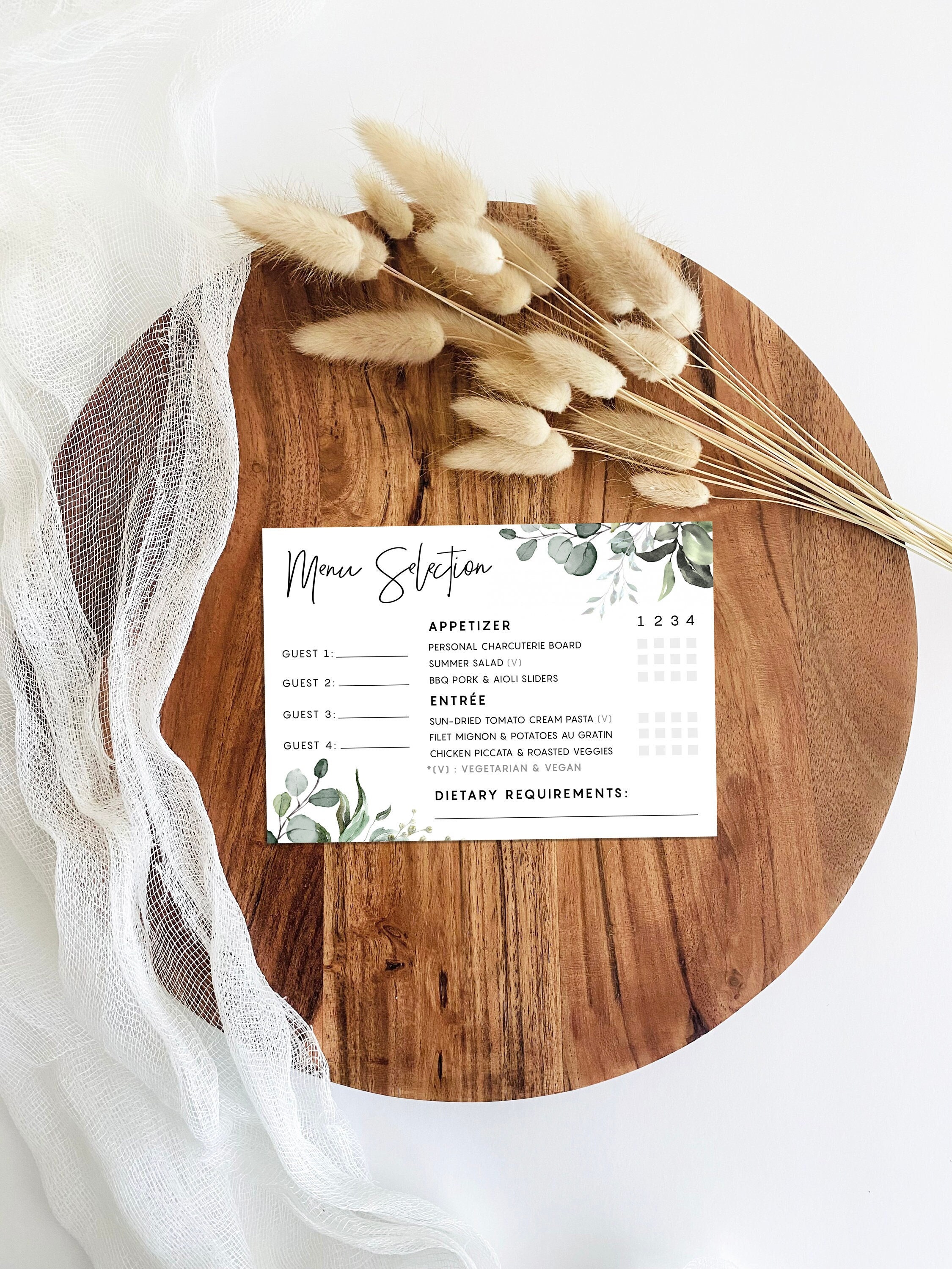 Menu Selection Card Template Printable Wedding RSVP Menu Card | Etsy