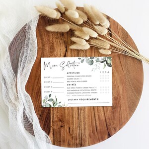 Menu Selection Card Template, Printable Wedding RSVP Menu Card With ...