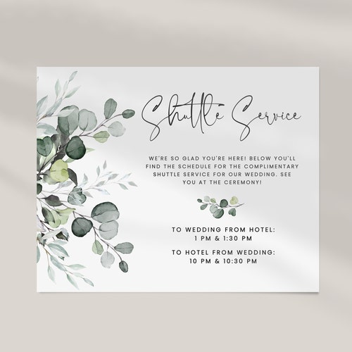 Shuttle Service Printable Wedding Sign Wedding Transportation - Etsy