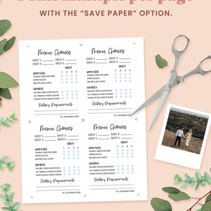 Menu Selection Card Template, Printable Wedding RSVP Menu Card With Meal Options, Meal Choice ...