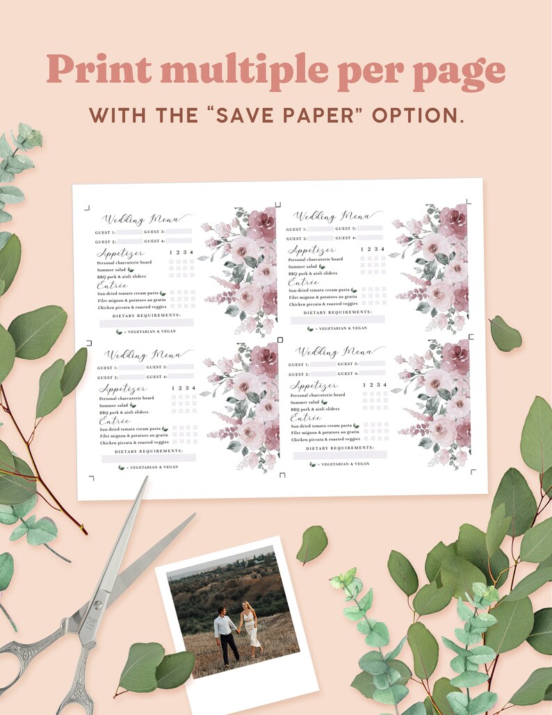 Menu Selection Card Template Printable Wedding RSVP Menu Card - Etsy