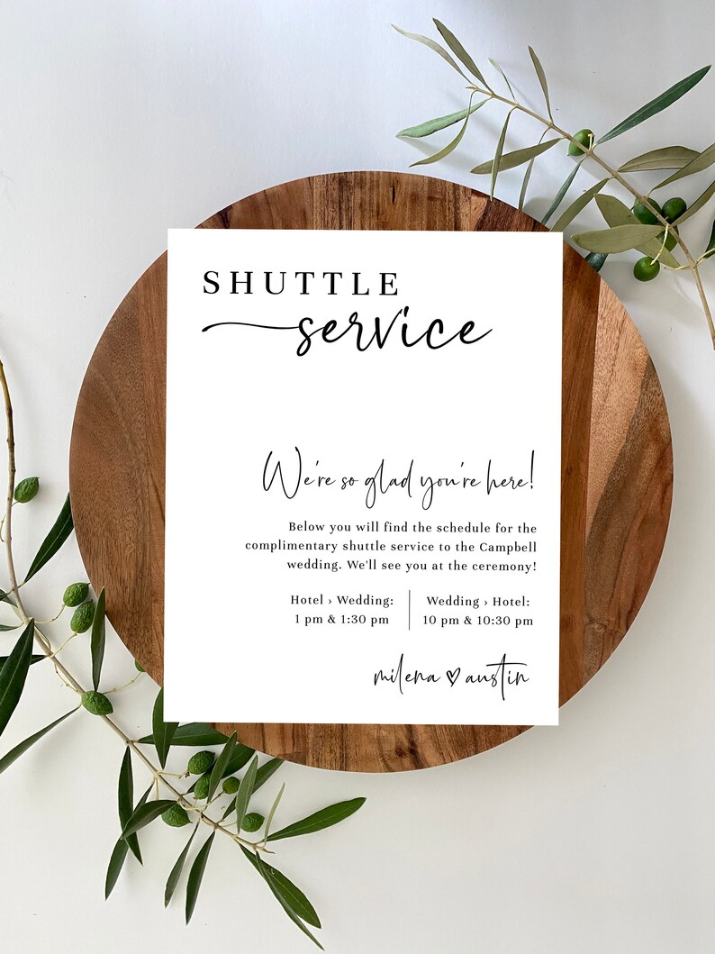 Wedding Shuttle Service Sign Wedding Transportation Sign - Etsy