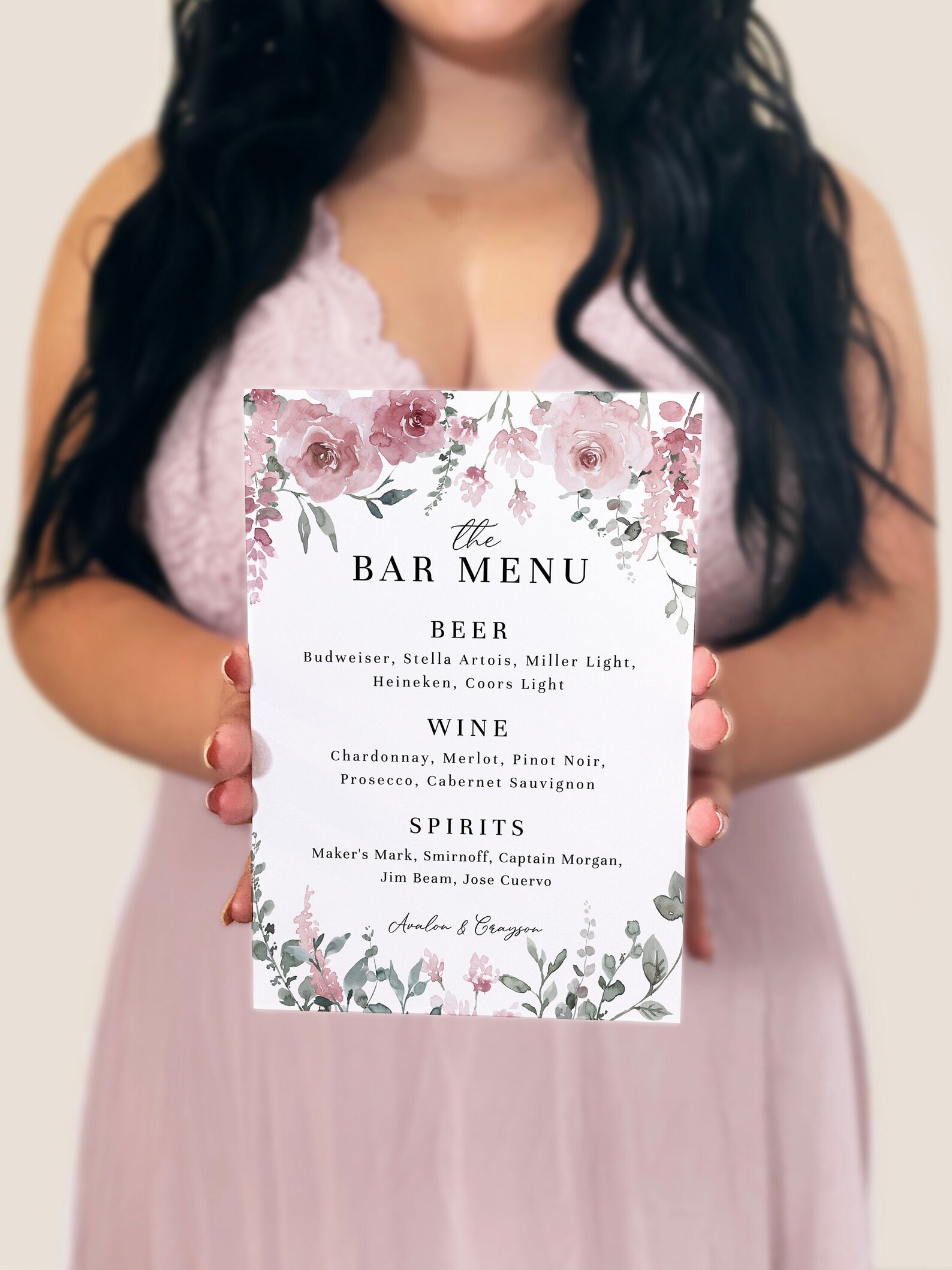 Printable Bar Menu Template With Floral Design Blush Flowers - Etsy