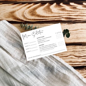 Menu Selection Card Template, Printable Wedding RSVP Menu Card With ...