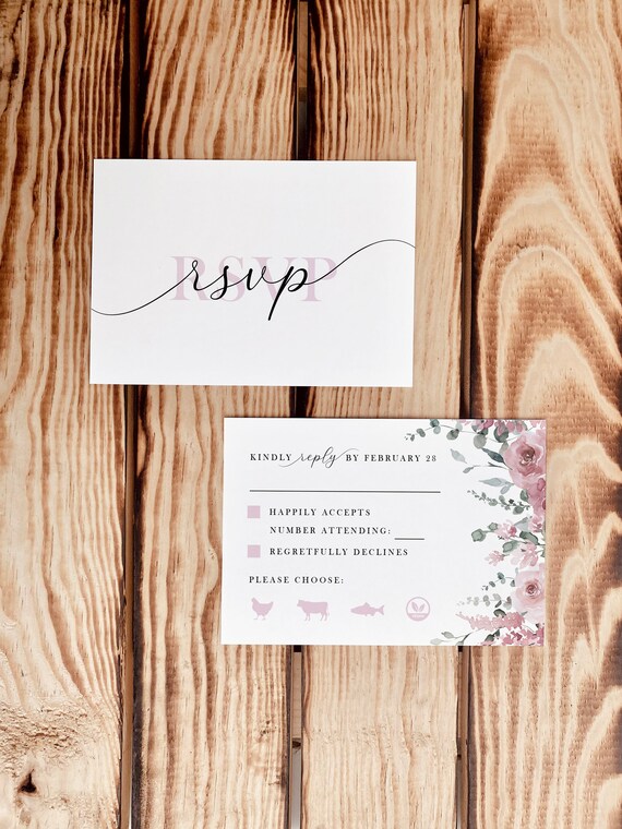 Dusty Pink Menu Selection Card Template Printable Wedding - Etsy