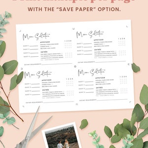 Menu Selection Card Template, Printable Wedding RSVP Menu Card With Meal Options, Meal Choice ...