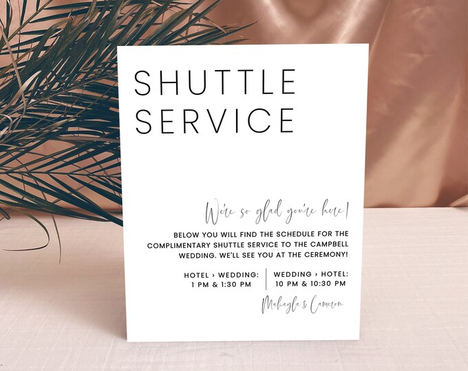 Wedding Shuttle Service Sign, Wedding Transportation Sign, Shuttle ...