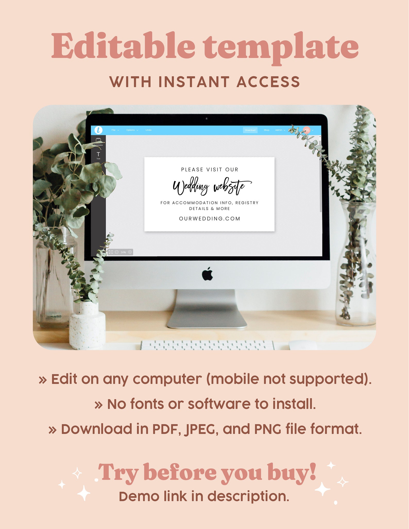 Printable Wedding Website Card Template Accommodation Details - Etsy