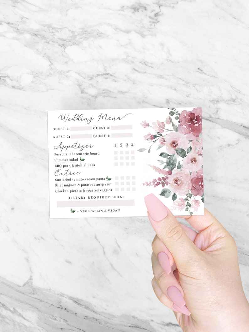 Menu Selection Card Template Printable Wedding RSVP Menu Card - Etsy