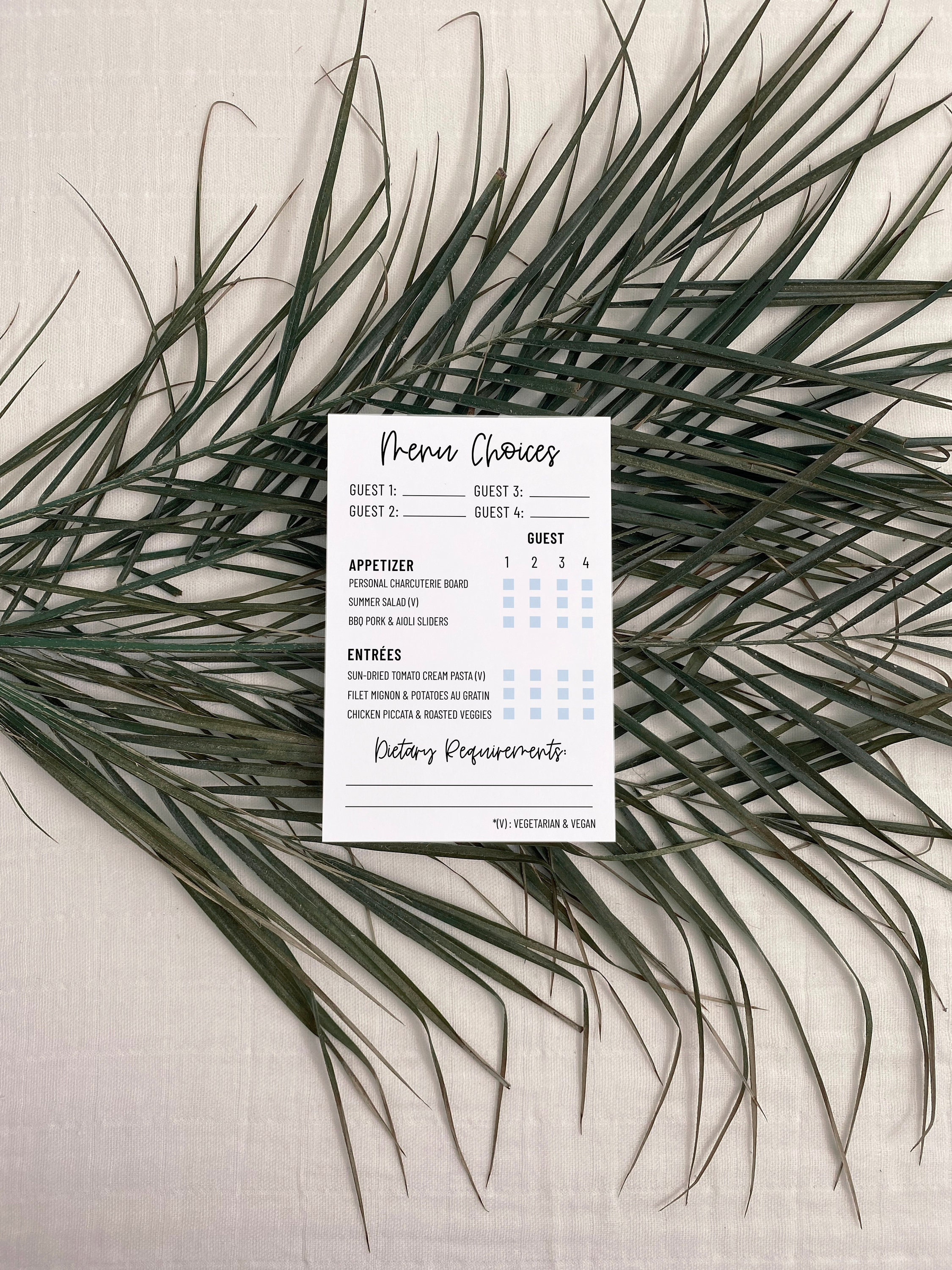 Menu Selection Card Template, Printable Wedding RSVP Menu Card With ...