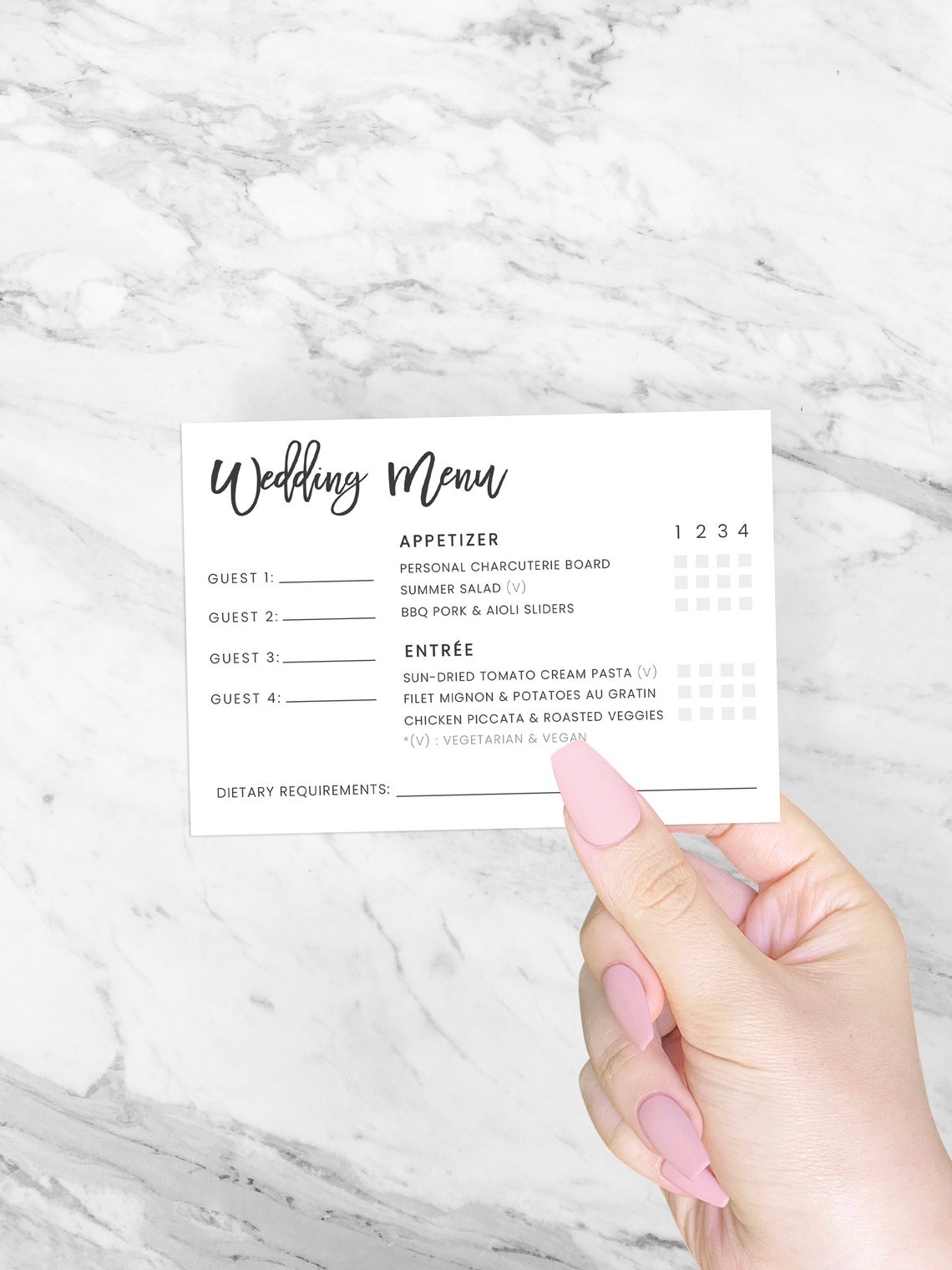 Menu Selection Card Template Printable Wedding RSVP Menu Card - Etsy