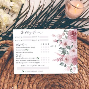 Menu Selection Card Template, Printable Wedding RSVP Menu Card With Meal Options, Meal Choice ...