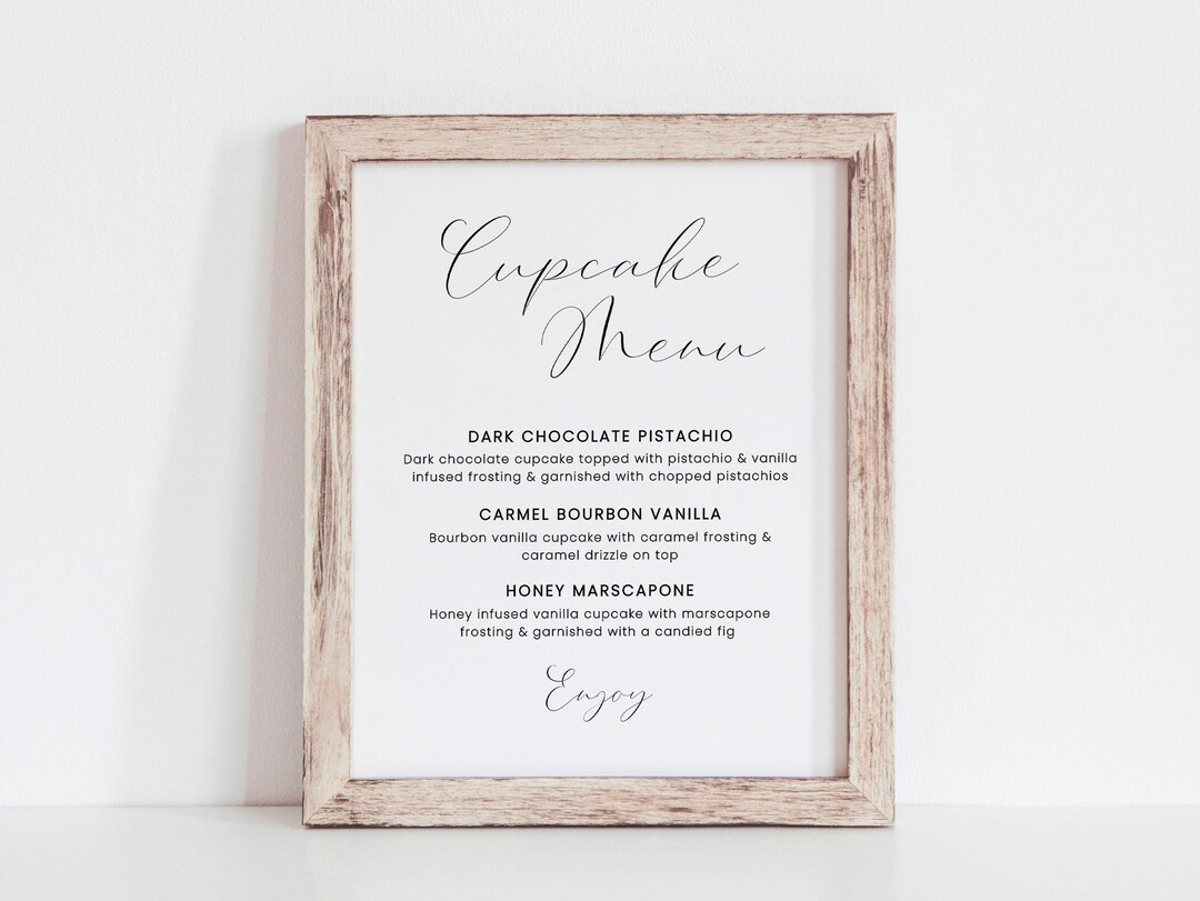 Cupcake Menu Sign, Printable Minimalist Wedding Cupcake Bar Station ...