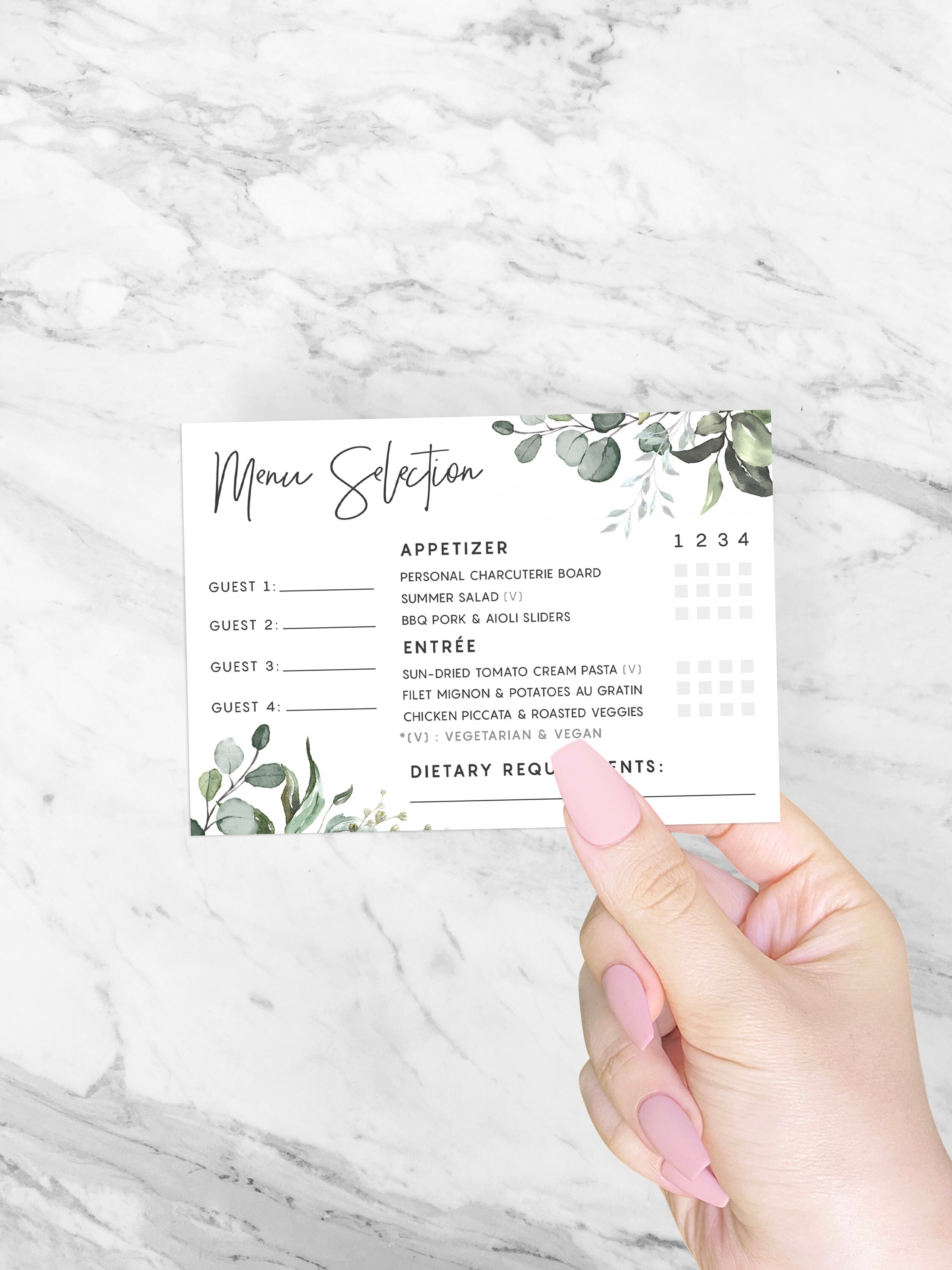 Menu Selection Card Template Printable Wedding RSVP Menu Card | Etsy
