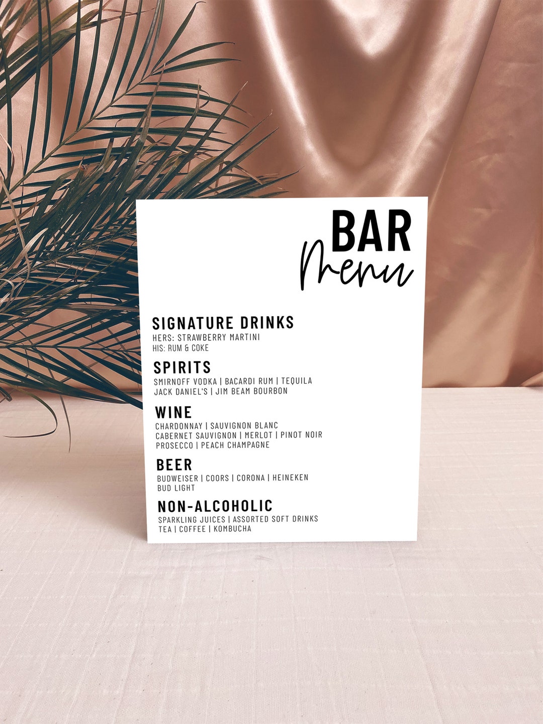Modern Minimalist Bar Menu Sign Printable Wedding Bar Menu - Etsy