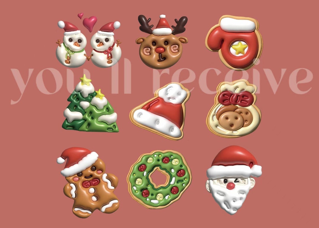 Cute Christmas Cookie Style Clipart, Santa Clipart, Chistmas Tree ...