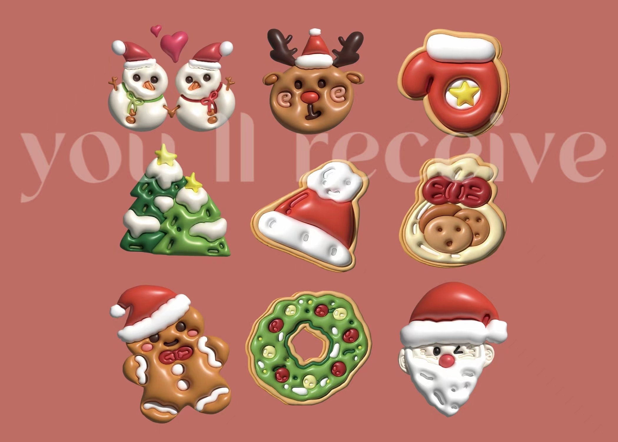Cute Christmas Cookie Style Clipart, Santa Clipart, Chistmas Tree ...