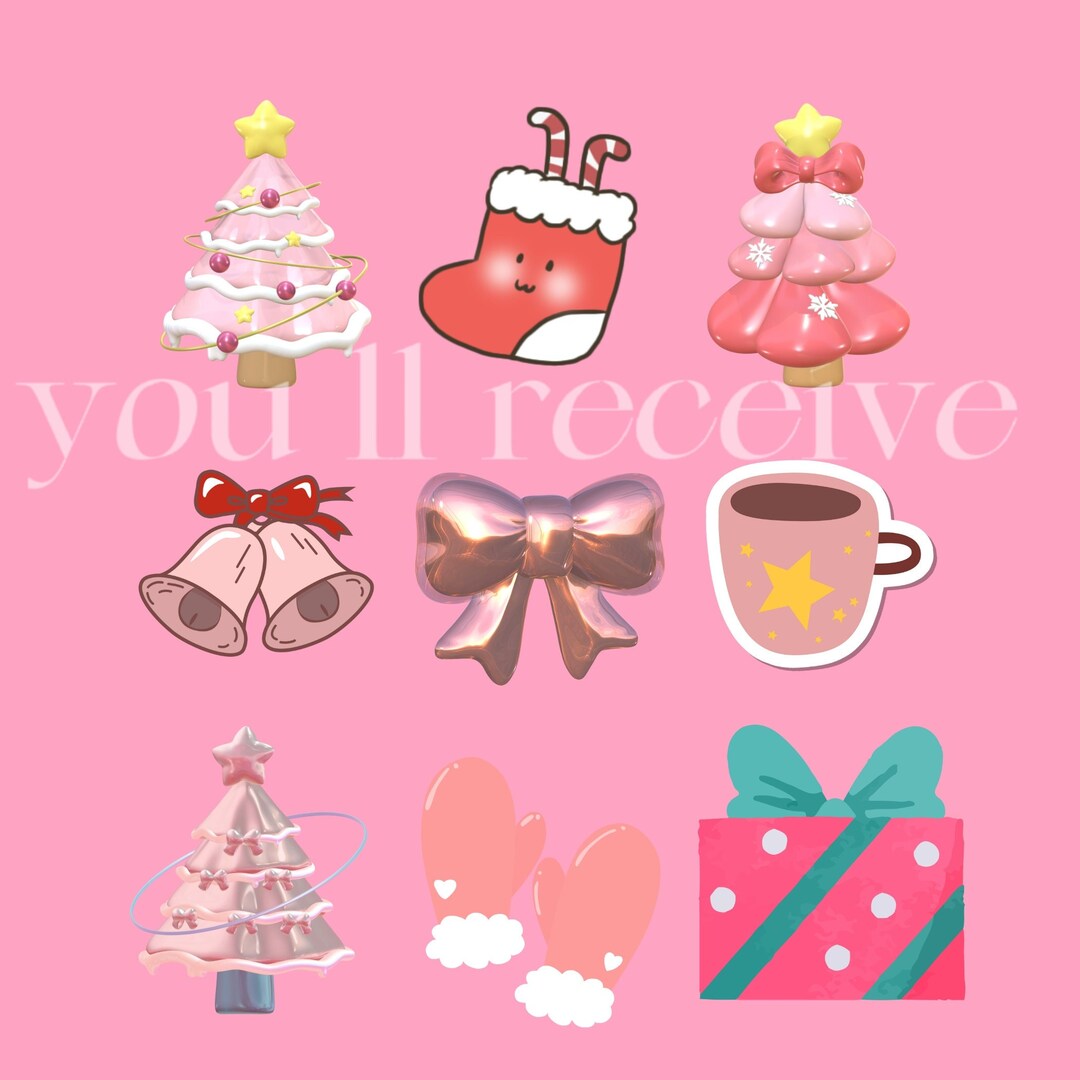 Cute Christmas Pink Style Clipart, Holiday Clipart Digital Printable - Etsy