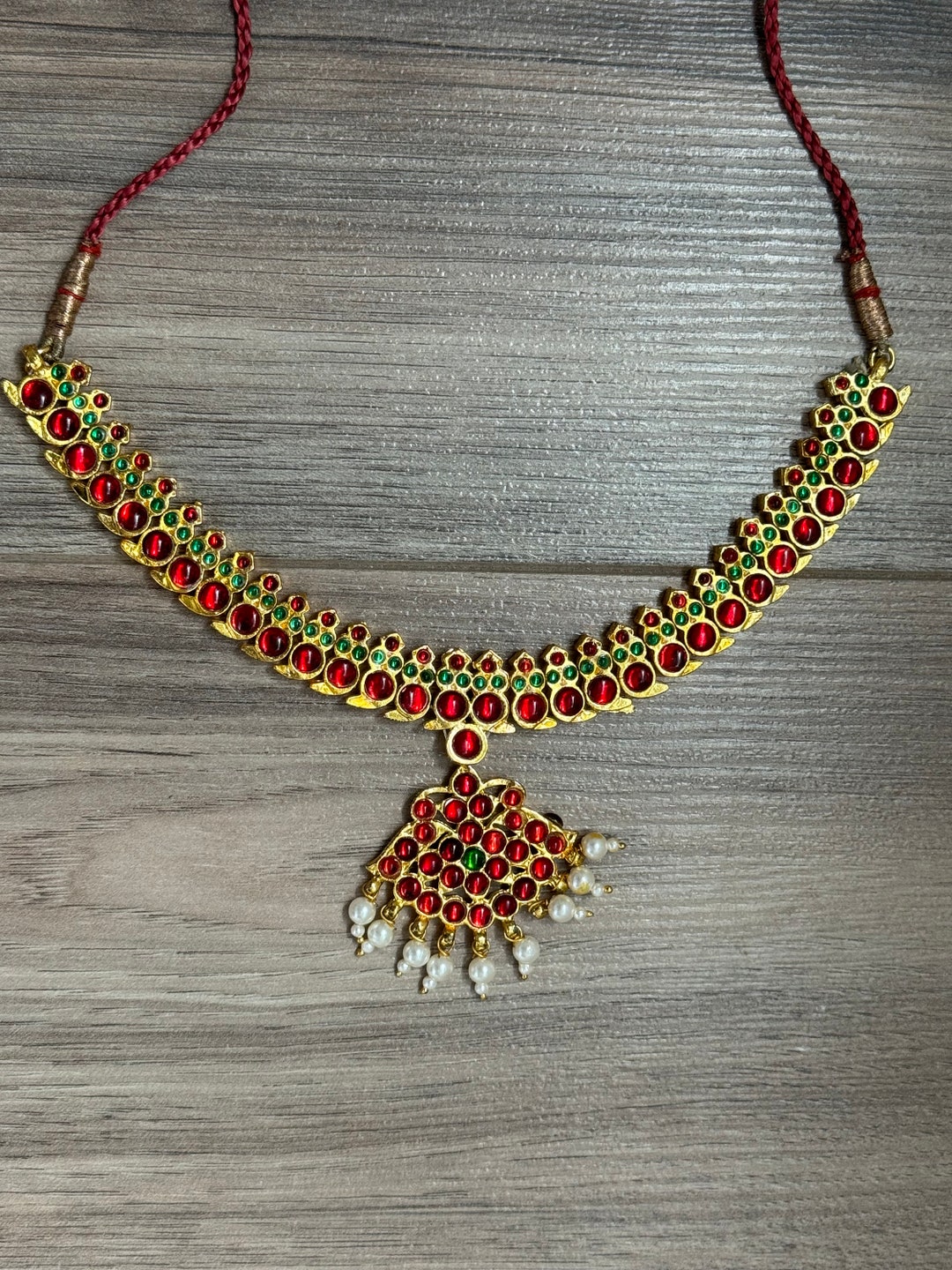 Indian Jewelry, Araku Kemp Stone Chocker Necklace With Pearl,red and ...