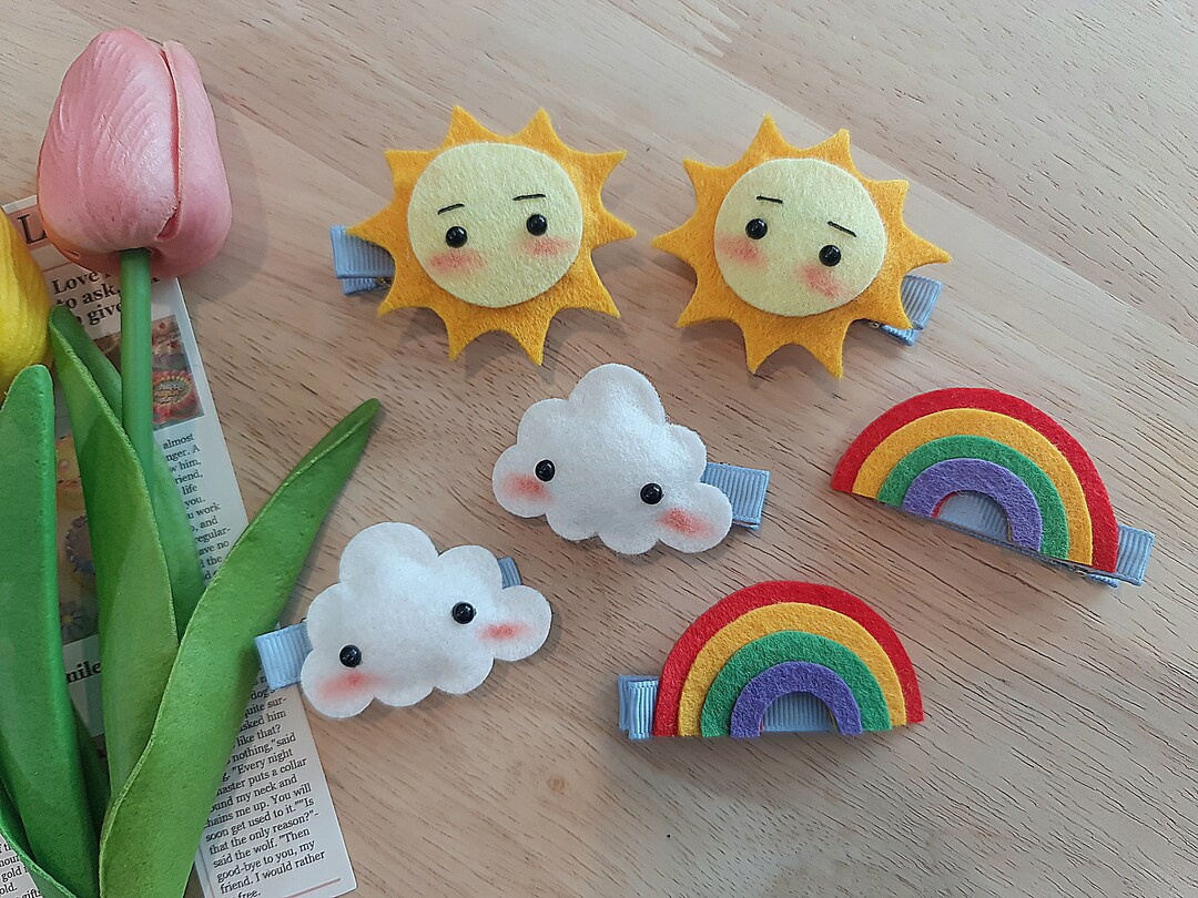 Sun Cloud and Rainbow Hair Clips, Felt Hair Clips, Baby Toddler Girly ...