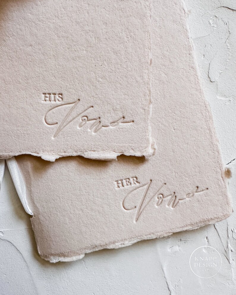 HIS Wedding Vow Book • Letterpress on Sandy Beige Handmade Paper With ...
