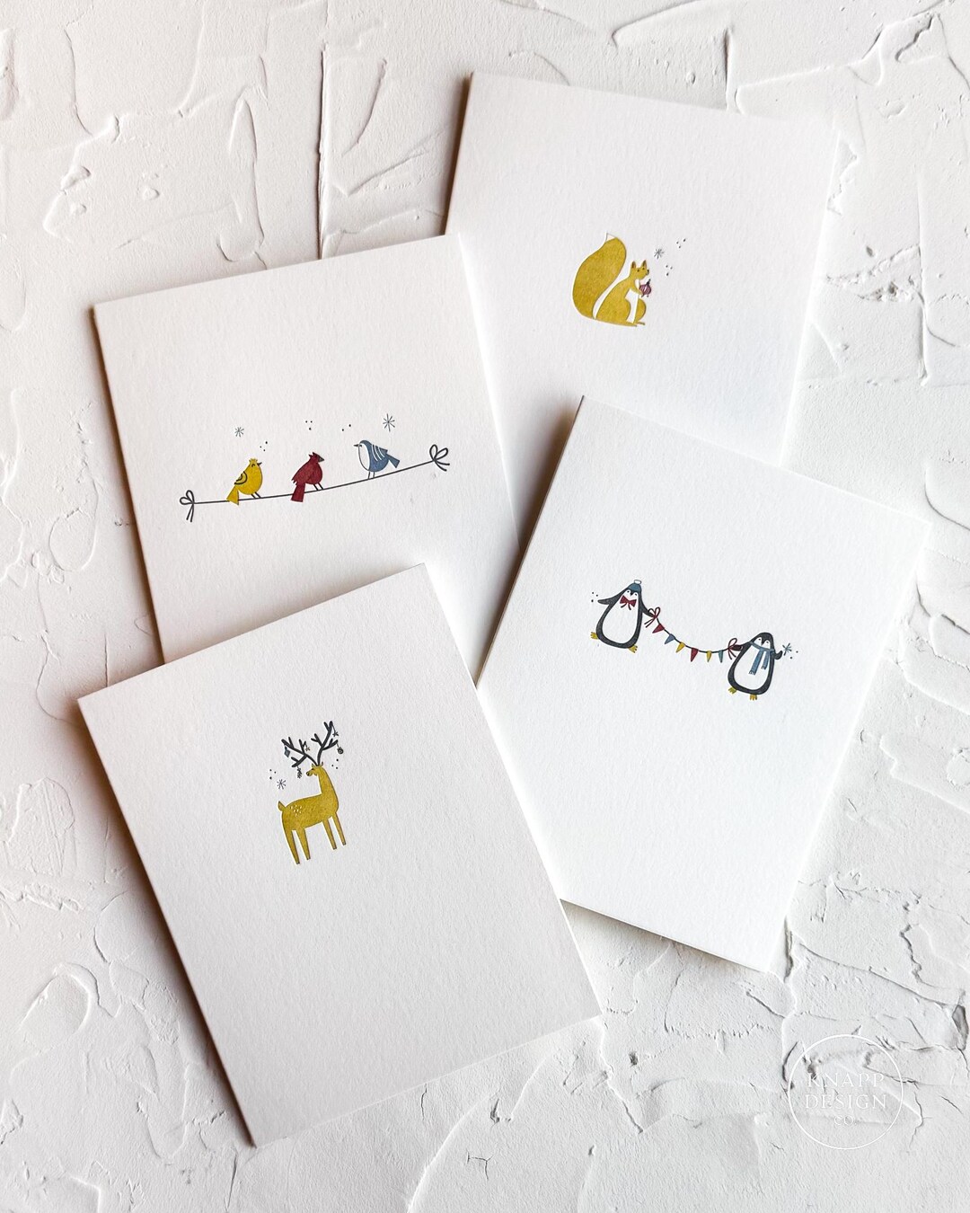 Festive Winter Animals - Minimalist Letterpress Holiday Card SET • 4 ...