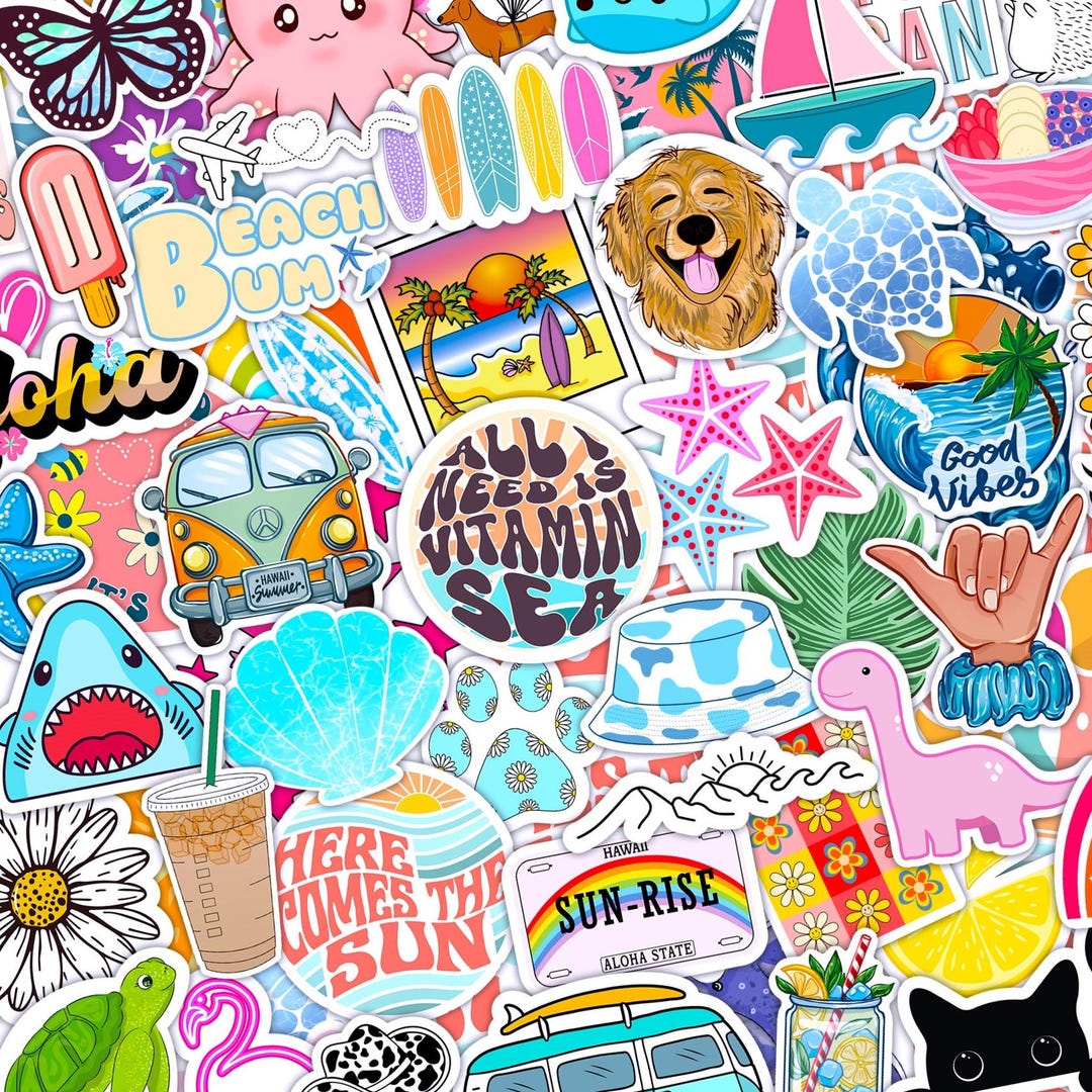10-100 PCS Aesthetic Tropical Vibe Sticker Pack, Sparkling Effect Cute ...