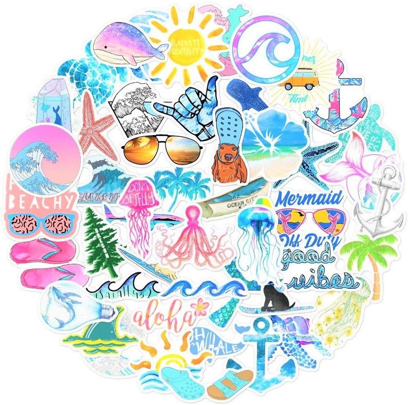 300pc VSCO Stickers Pack Ocean Themed Outdoor Decal for Laptop Hydro ...