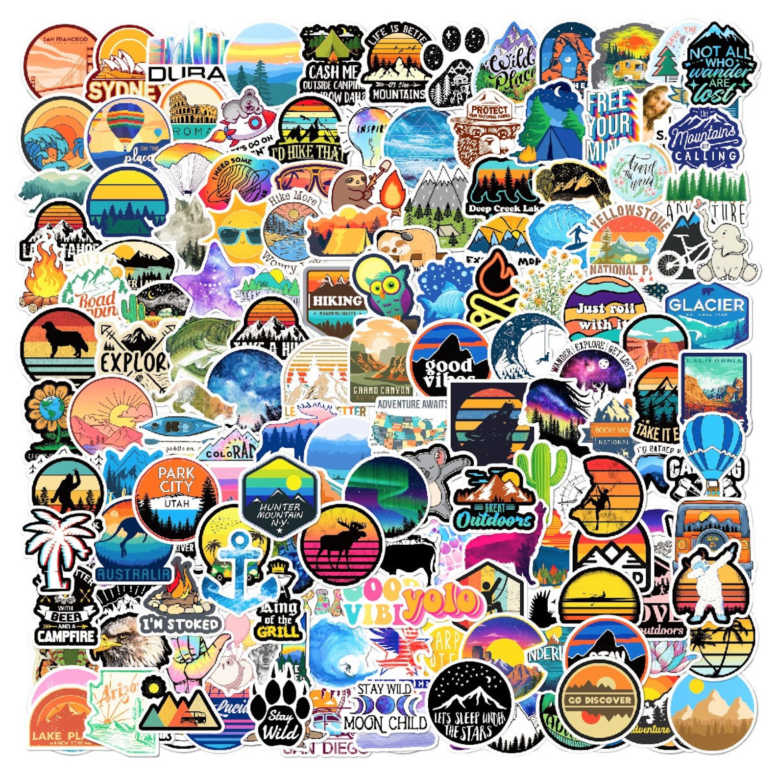200pc Stickers Pack Outdoor Camping Hiking Stickers Pack Nature Vsco ...