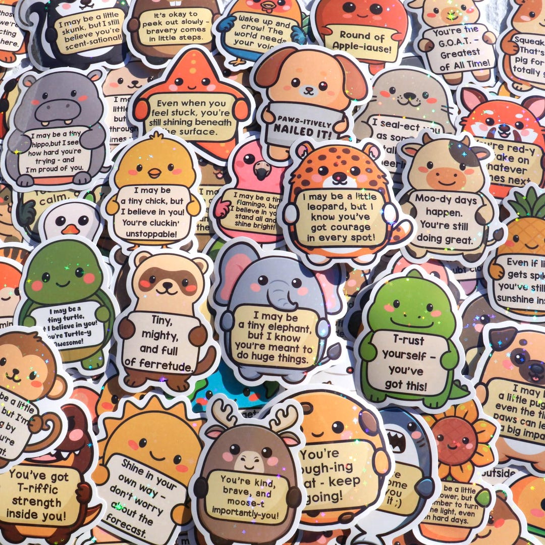 10-100PCS Holographic Emotional Support Animal Sticker Pack, Kids Cute ...