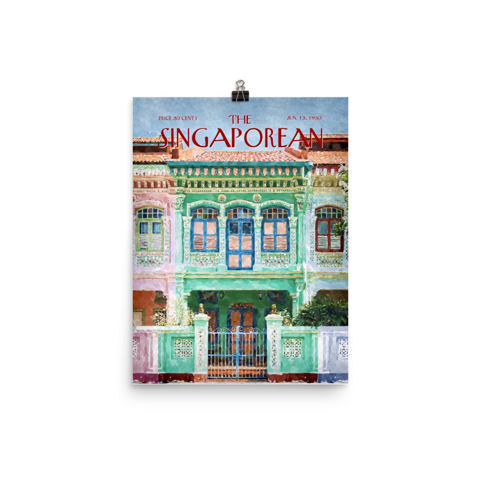 The Singaporean Green Peranakan-style Shophouse Artprint | Etsy Australia