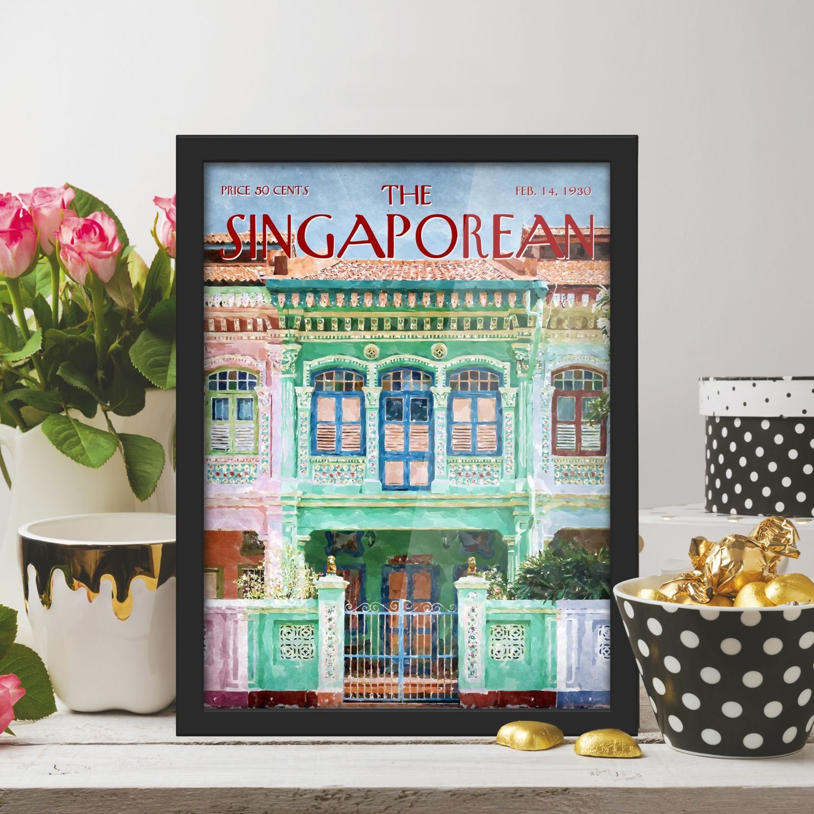 The Singaporean Green Peranakan-style Shophouse Artprint | Etsy Australia