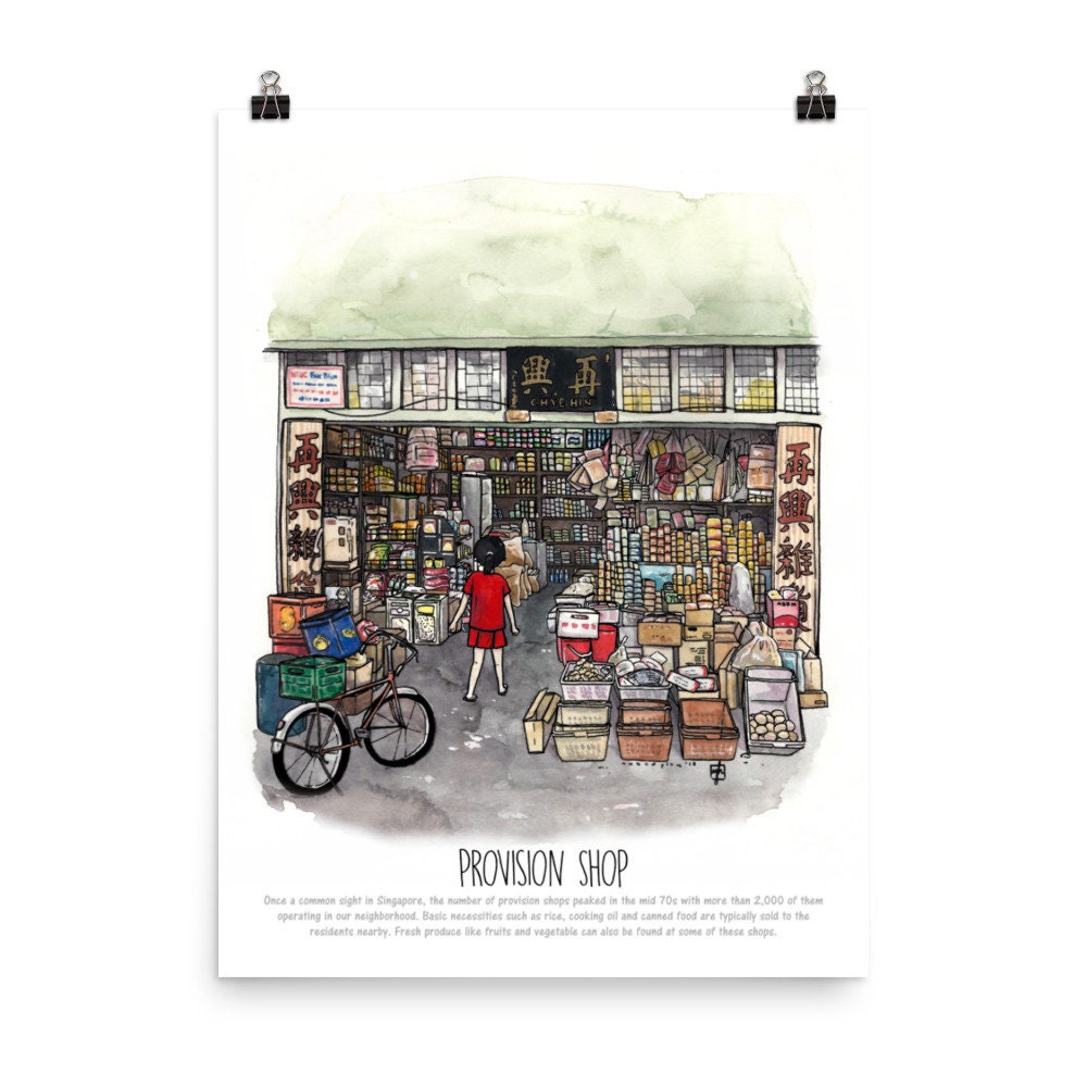 Singapore Old Vendors Provision Shops Art Print and Poster. Old School ...