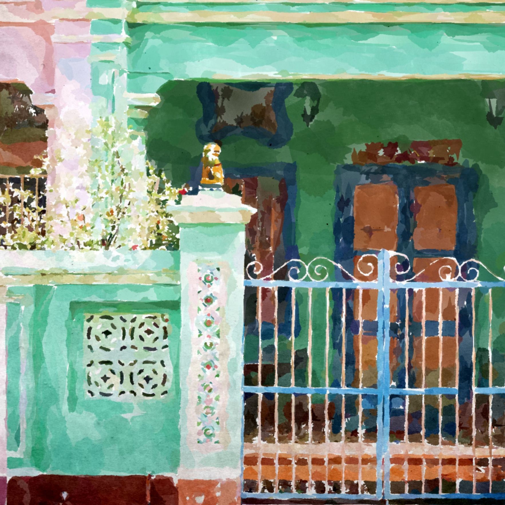 The Singaporean Green Peranakan-style Shophouse Artprint Poster - Etsy