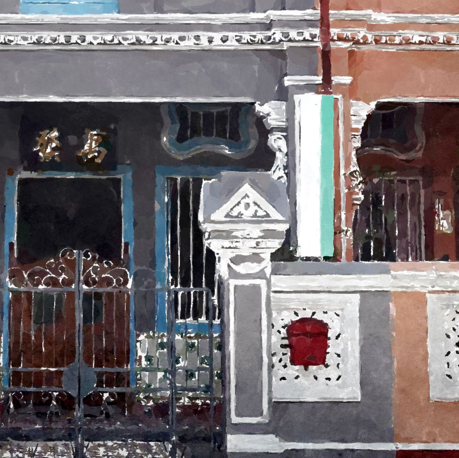 The Singaporean Grey Peranakan-style Shophouse Artprint Poster - Etsy