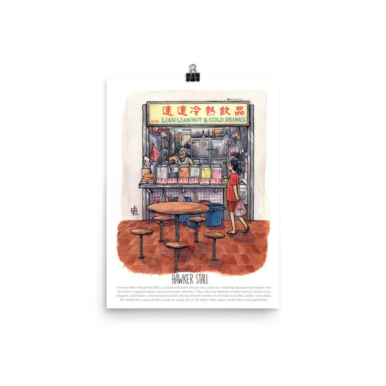 Singapore Traditional Food Hawker Drinks Stall Hand Drawn Art Print. - Etsy